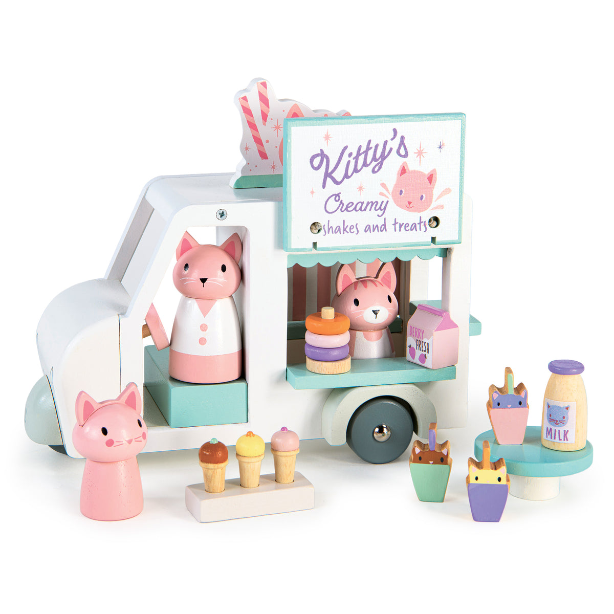 Tender Leaf Wooden Kitty's Milkshake Van Toy for children