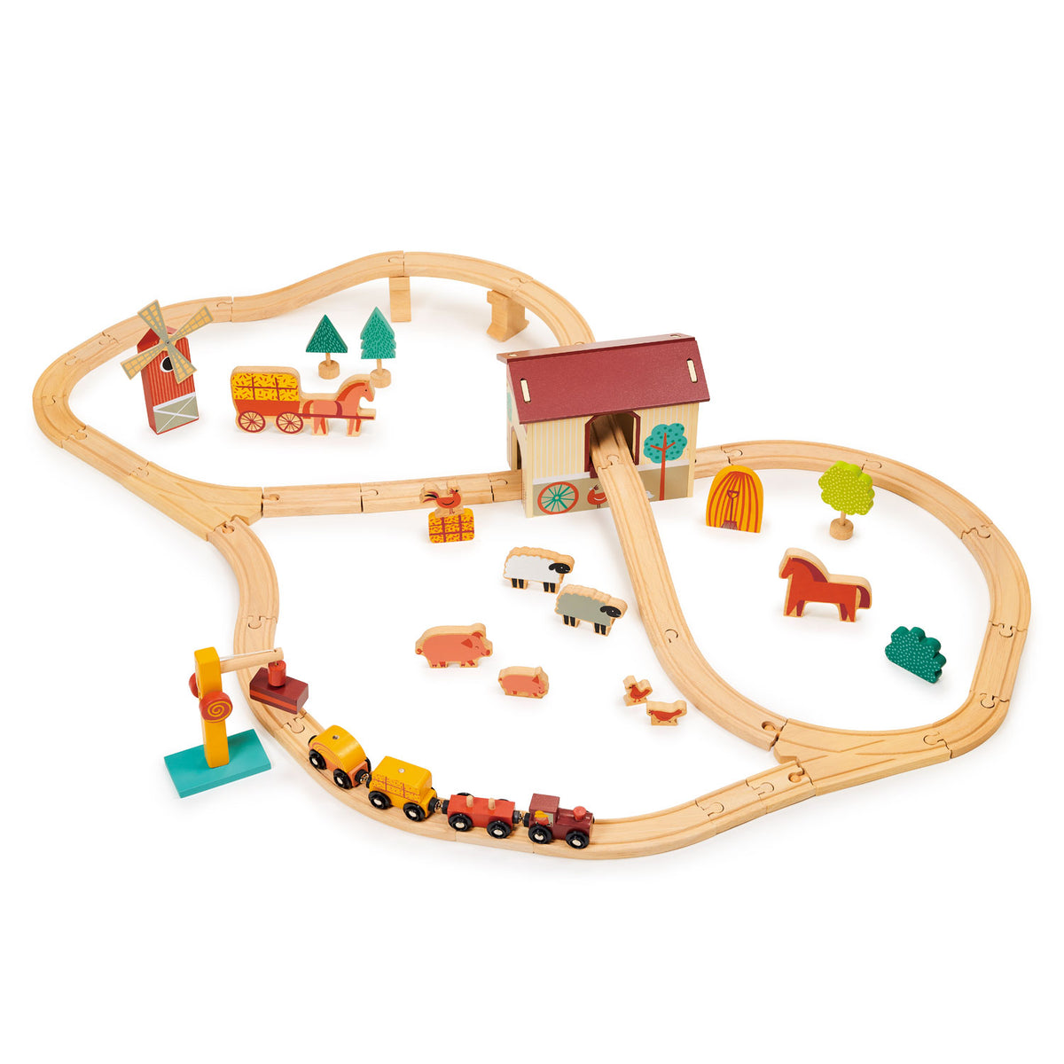 Farmyard Train Set | Mentari Toys | Children's Wooden Tain Set